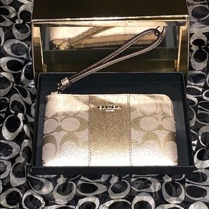 Coach | Bags | Coach Wallet With Logo Print In Champagne Gold | Poshmark